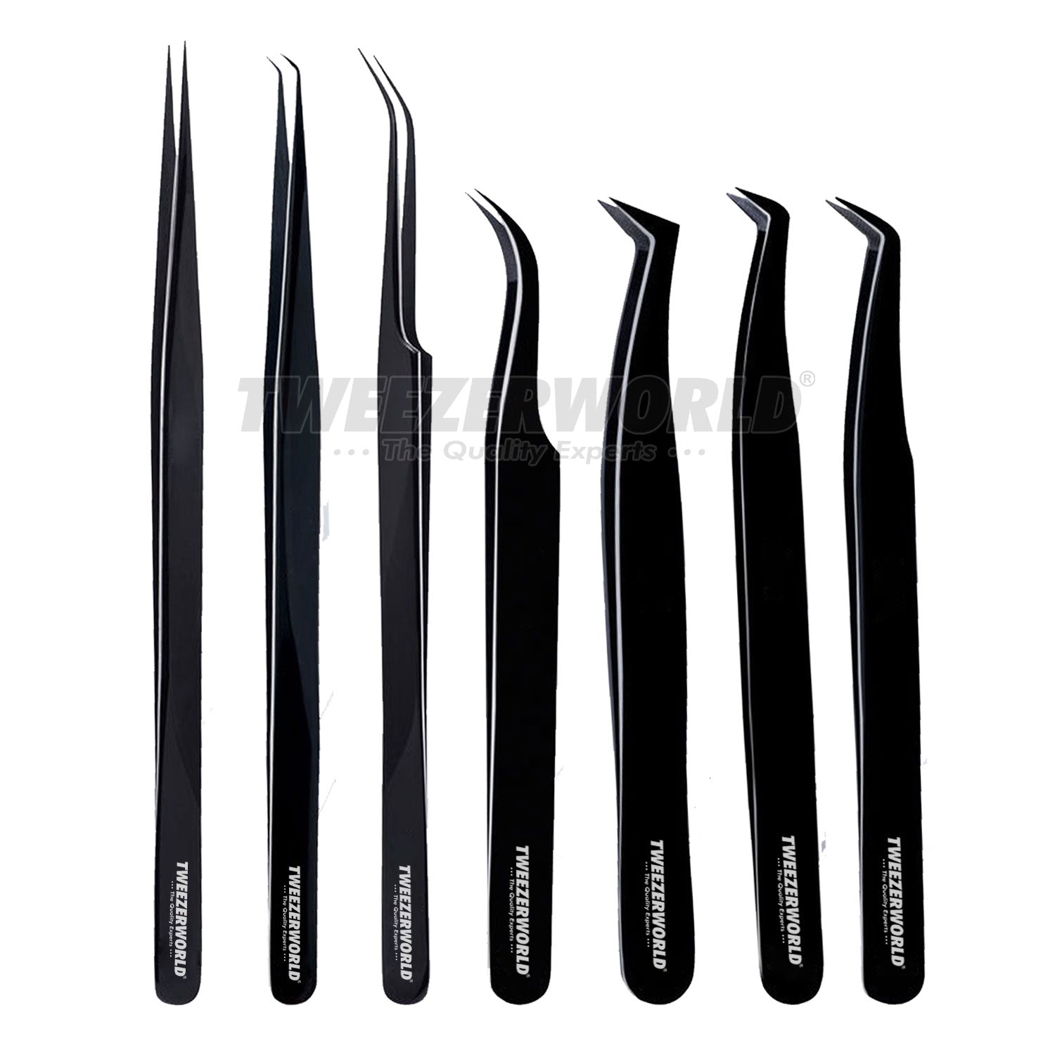 Black Tweezers 7pcs Complete Professional Eyelash Extension Set